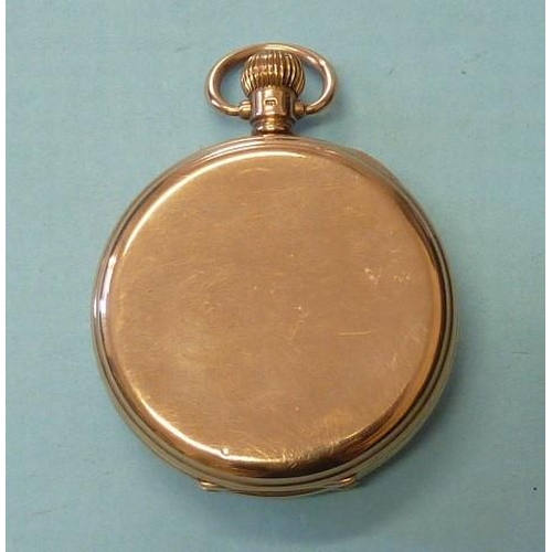 Rolex, a 9ct-gold-cased open-faced top-wind pocket watch, the white ...
