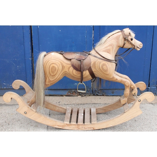 C20th rocking horse, ply construction on bow rocker base, cream mane ...