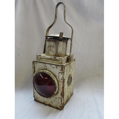 British Railways BR (M) cream painted railway lamp, with red bullseye ...