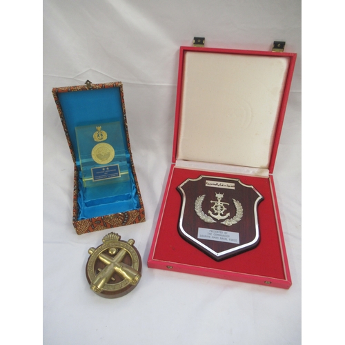Collection of three awards including a plaque awarded by the Commander ...