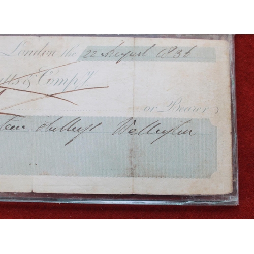Cheque signed by the Duke of Wellington, dated 1836. The cheque no. is ...