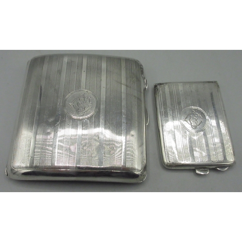 George V silver cigarette case with reeded design, monogrammed ...