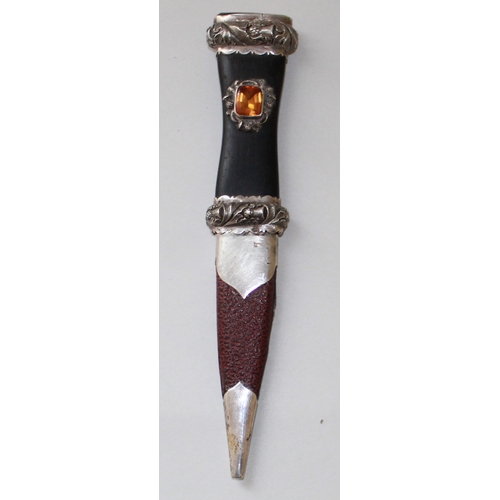 Scottish Sgian Dhu, 3" blade, grip with white metal mounts embossed ...