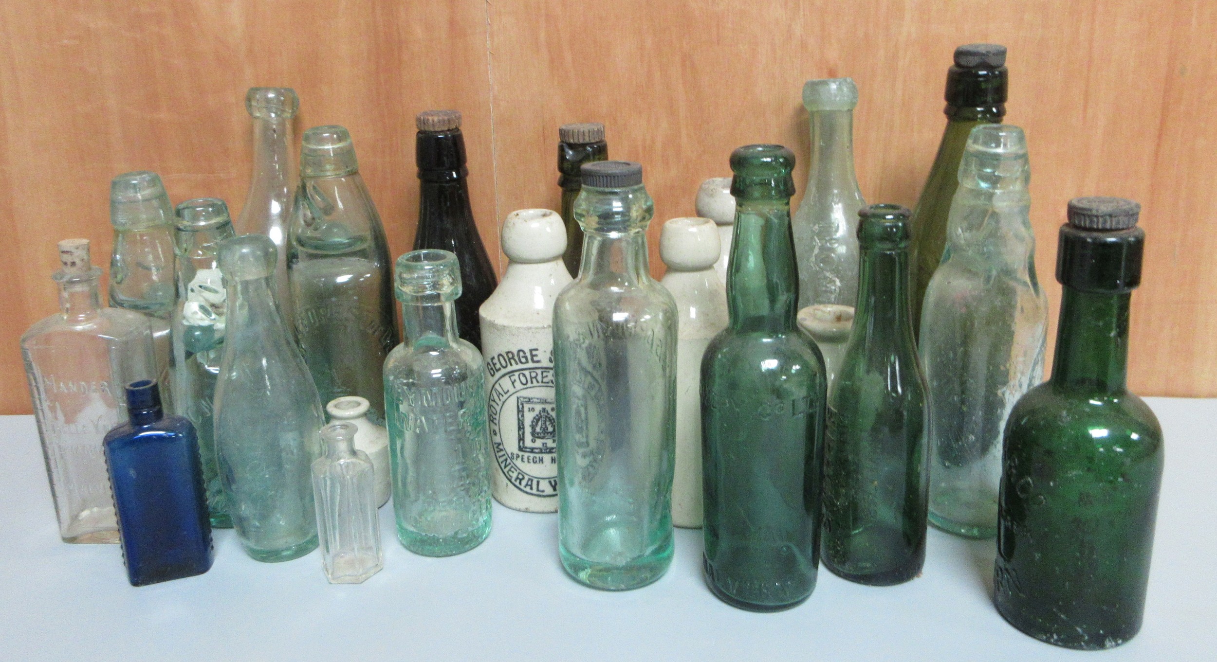 Assorted vintage glass bottles, incl. codd-neck bottles (2 boxes ...