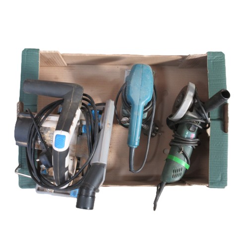 Four modern power tools, to include Bosch PWS-650 angle grinder, Makita ...