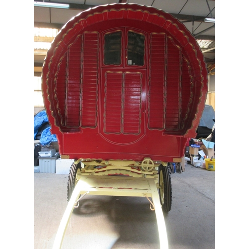Bow top gypsy caravan, cream painted with typical decoration, hand built 2012 by David & Michael Ell