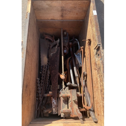 Large Joiners pine tool chest with two pull out wooden trays and ...