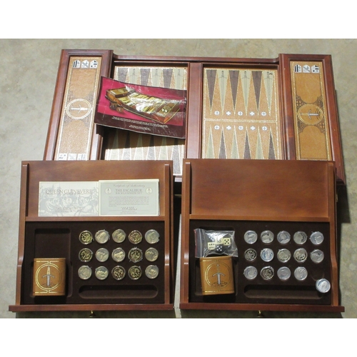 Franklin Mint - The Excalibur - Backgammon Set, with gold plated and silver plated counters, dice et