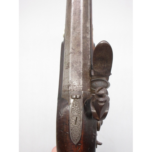15 bore flintlock pistol by `H.Nock London', 9" heavy octagonal barrel ...