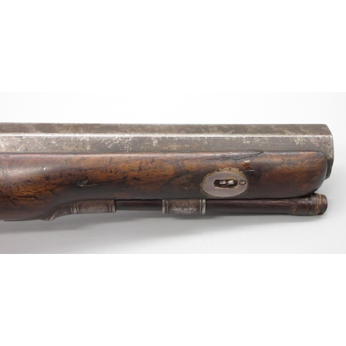 15 bore flintlock pistol by `H.Nock London', 9" heavy octagonal barrel ...