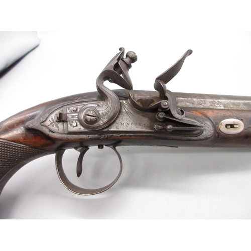 15 bore flintlock pistol by `H.Nock London', 9" heavy octagonal barrel ...