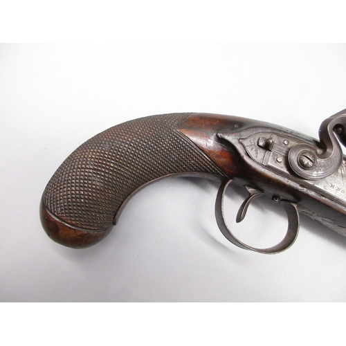 15 bore flintlock pistol by `H.Nock London', 9" heavy octagonal barrel ...