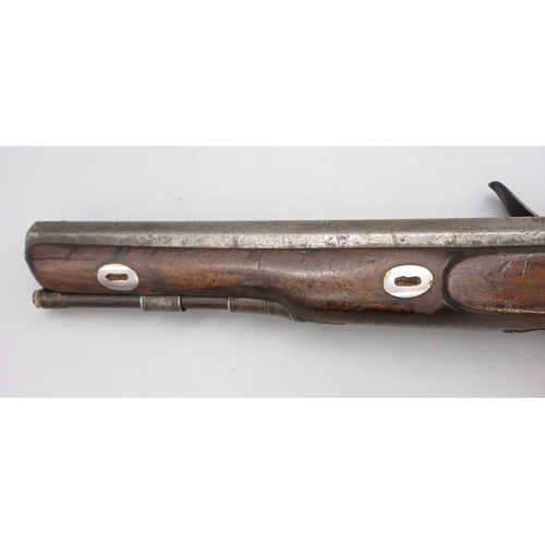 15 bore flintlock pistol by `H.Nock London', 9" heavy octagonal barrel ...