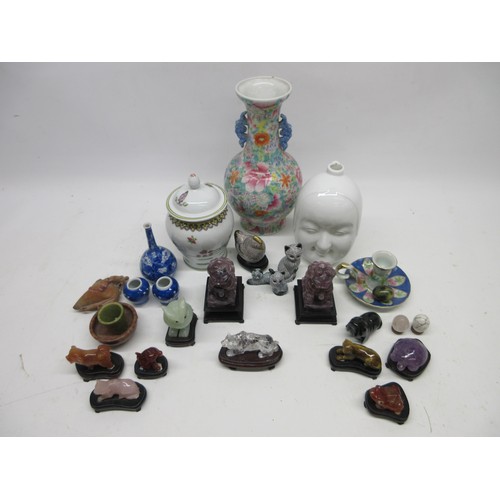 Collection of Chinese ceramics, Cloisonné and semi-precious gemstone ...