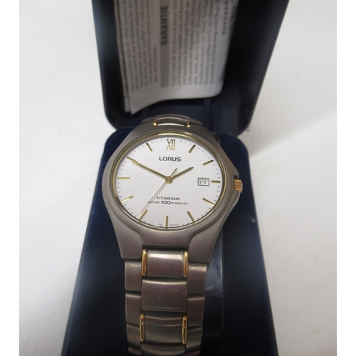 Lorus 100m titanium quartz wristwatch with date on matching bracelet ...