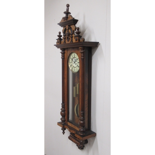 Continental figured walnut Vienna wall clock, carved pediment with ...