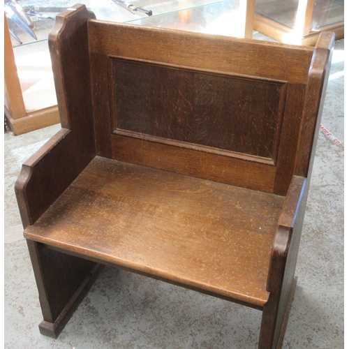 Small 20th century oak single seat pew with panel back, W70cm D48cm ...