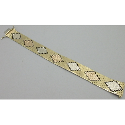 9ct yellow gold cuff bracelet with diamond shaped patterns of white and ...