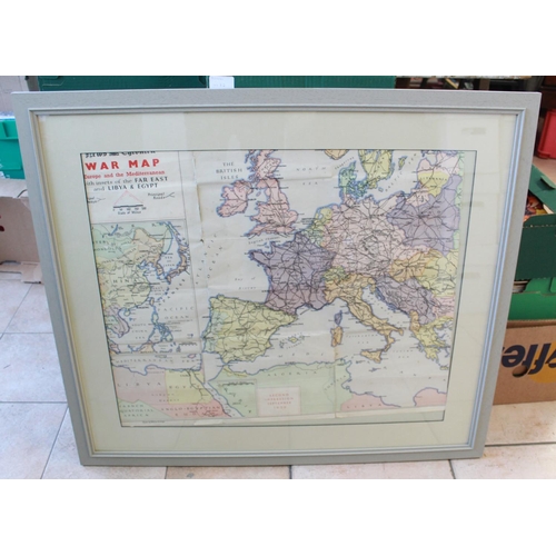 Framed WWII map of Europe dated 1939 (second print). Frame 83cmx73cm ...
