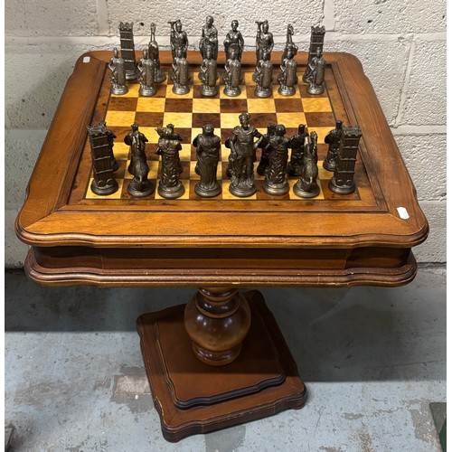 Decorative wooden games table with chequered chess top and pull out ...