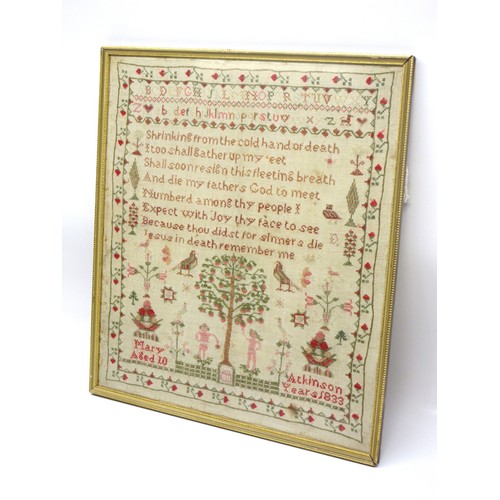 William IV/Regency needlework sampler, by Mary Atkinson, 10, in 1833 ...