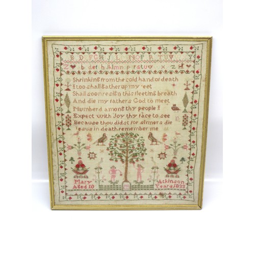 William IV/Regency needlework sampler, by Mary Atkinson, 10, in 1833 ...