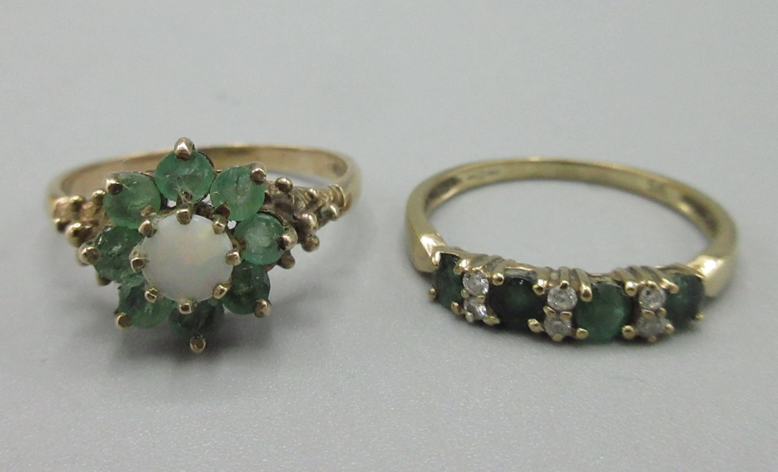 9ct rose gold flower ring set with opal and emerald, stamped 375, size ...