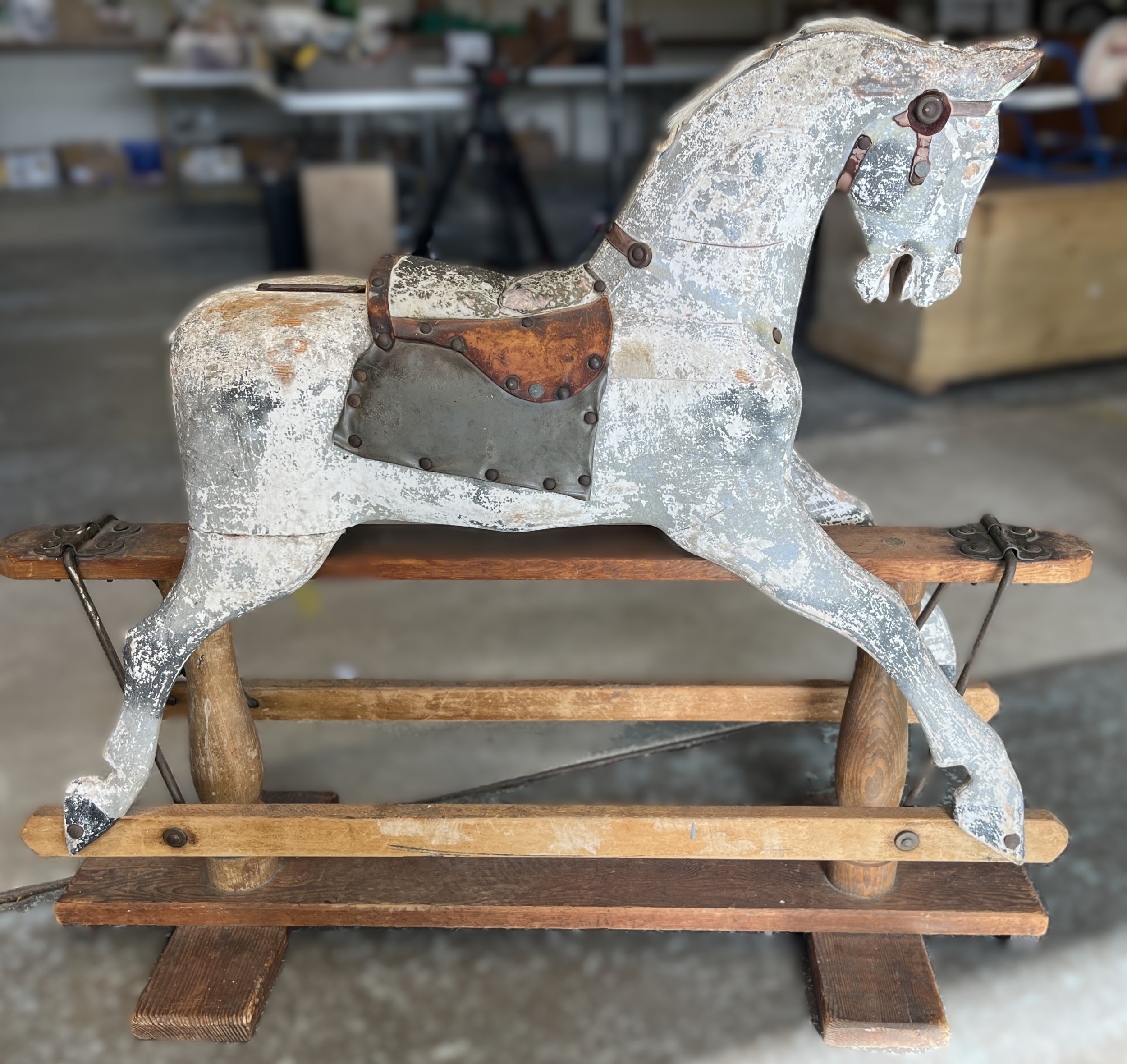 Early 20th century child's wooden rocking horse, L107cm, A/F Shipping ...