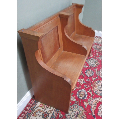 Alton Abbey - 20th century light oak two seat pew with panel back ...