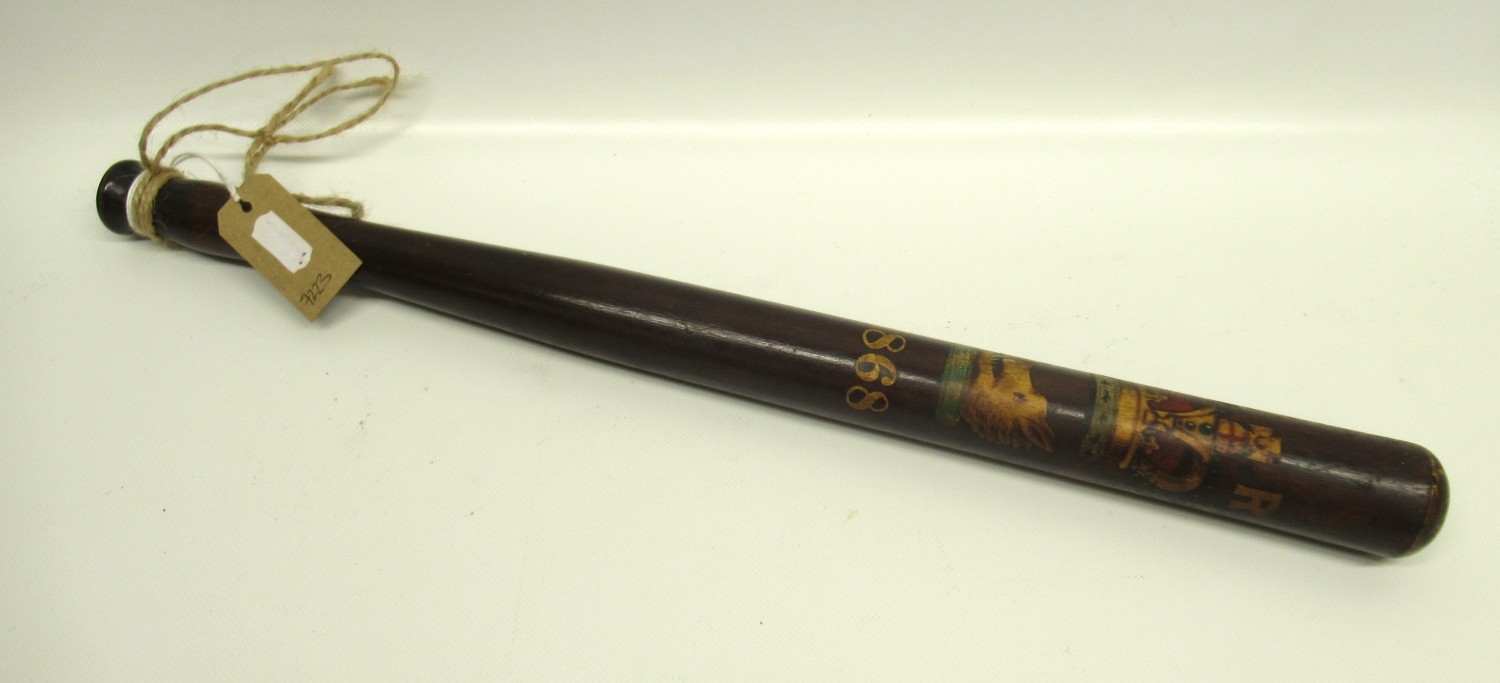 Victorian turned wooden truncheon, painted with Victorian Crown, VR ...