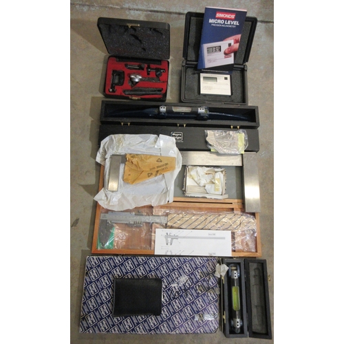 Simonds Micro Level Inclinometer, three Neill Tools precision squares ...