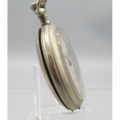 Elgin keyless pocket watch, signed white enamel Roman dial with ...