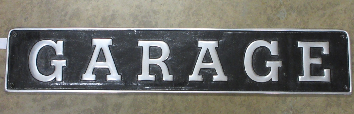 Cast aluminium and black painted GARAGE sign, W68cm Bradleys shipping ...