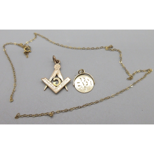 9ct rose gold masonic set square and compass pendant, stamped 375, 9ct ...