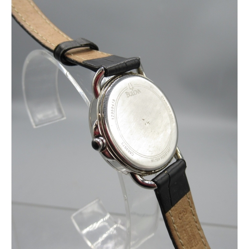 Bulova ladies chrome wristwatch, signed Mother of Pearl dial with baton ...