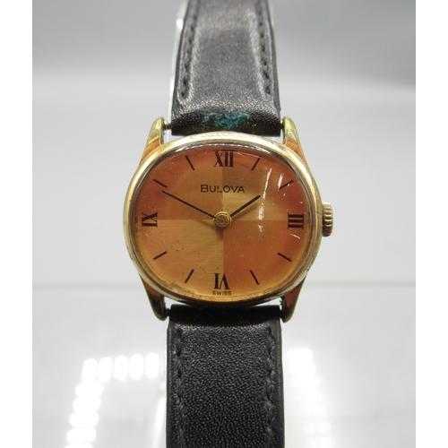Bulova ladies chrome wristwatch, signed Mother of Pearl dial with baton ...