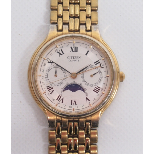 Everite ladies gold plated wristwatch on integrated bark effect ...