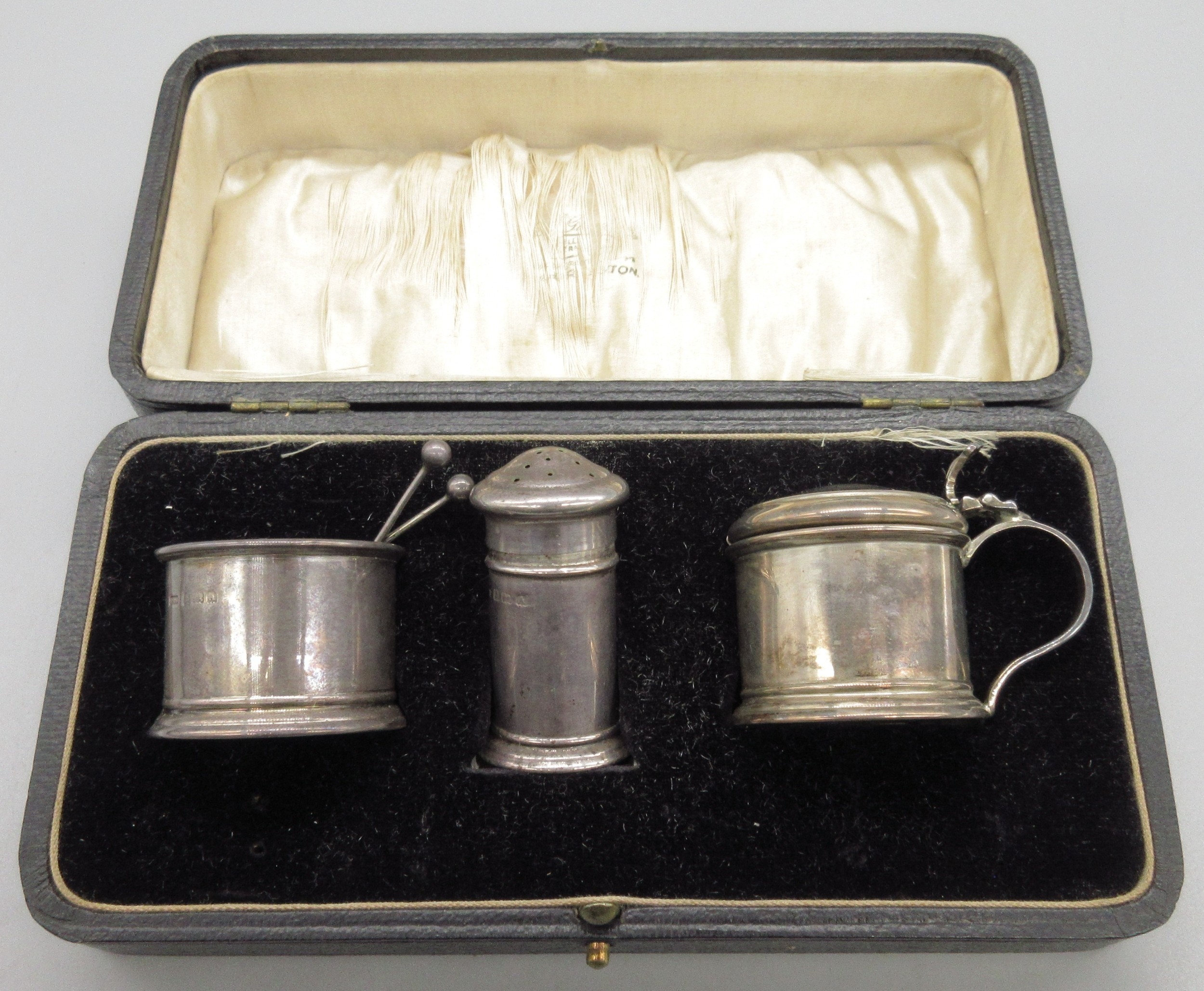 Cased three piece silver cruet set by Docker & Burn Ltd, Birmingham ...