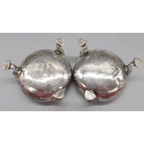 George II silver pair of salts with gadrooned border and raised on ...
