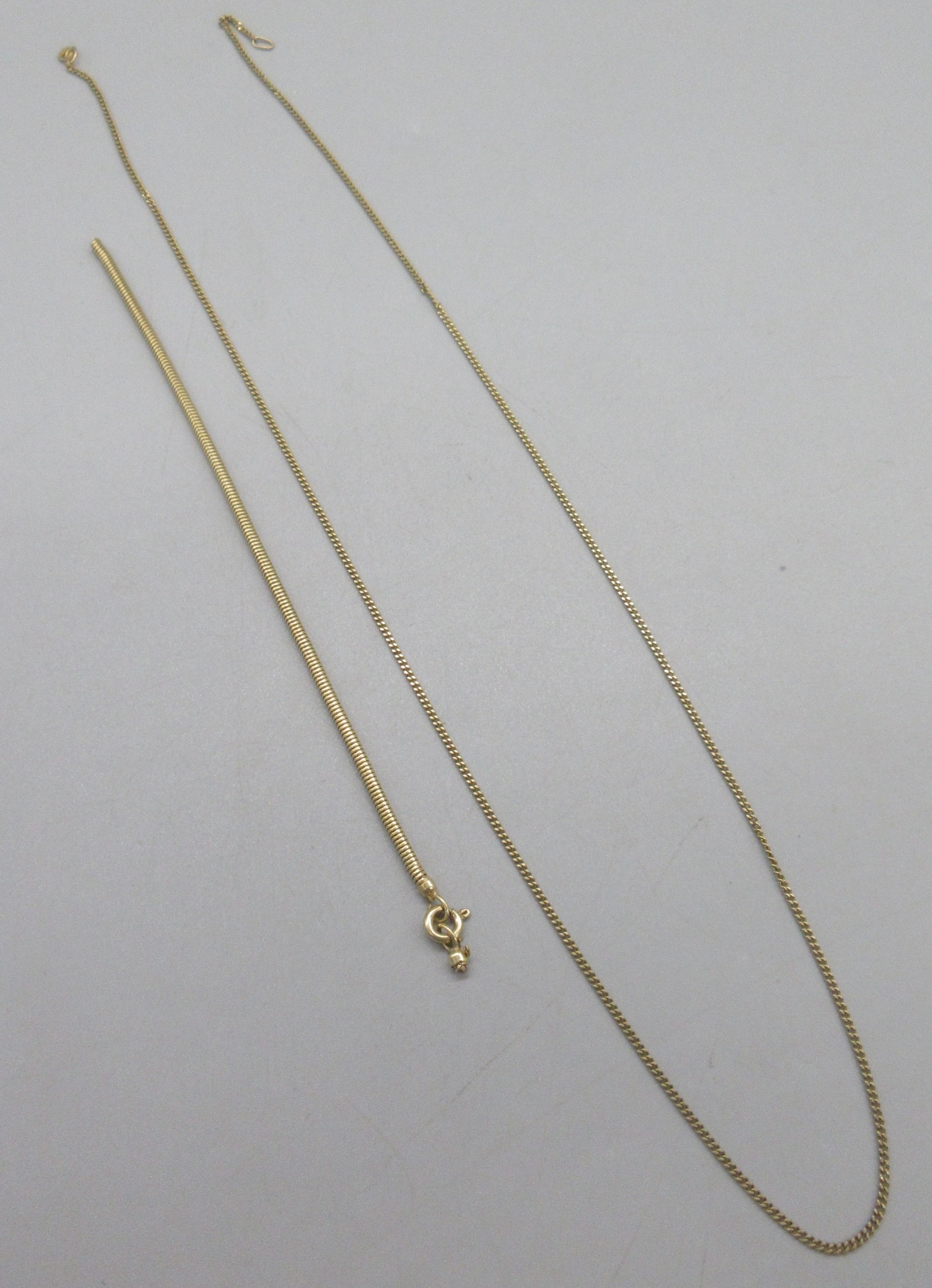 9ct yellow snake chain part, stamped 9k, and a 9ct yellow gold necklace ...