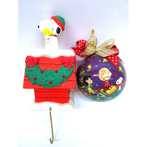 Collection of Peanuts Christmas tree ornaments, plus stocking hanger ...