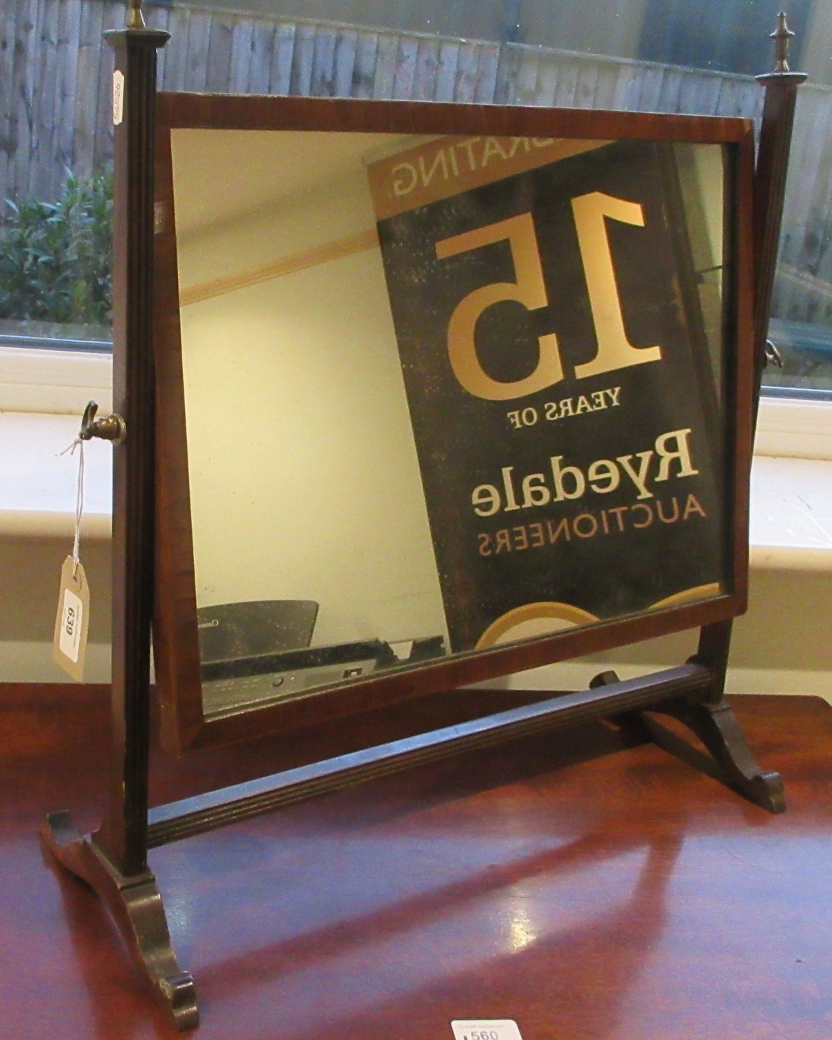 Geo.111 style mahogany toilet mirror, rectangular plate on reeded ...