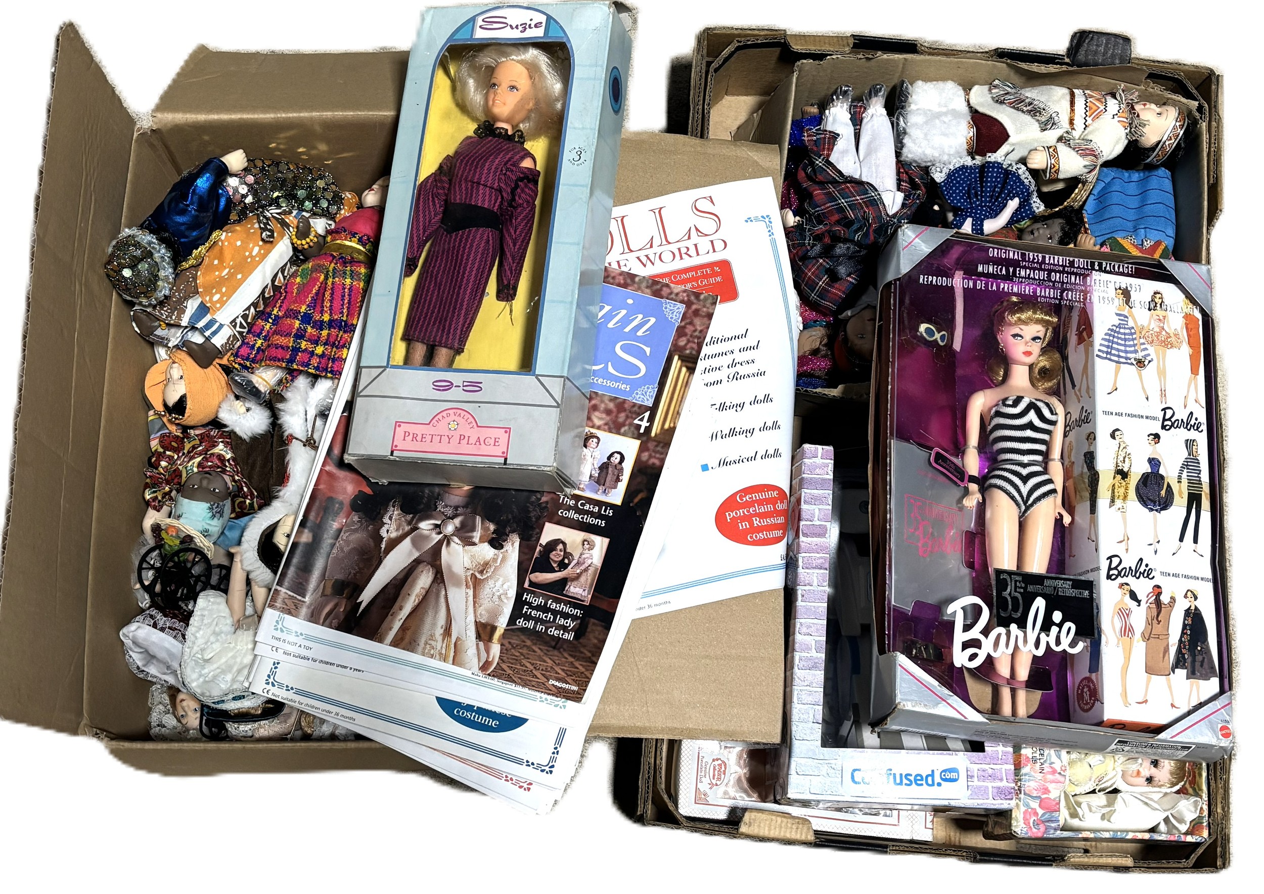 Collection of dolls, incl. boxed Barbie 35th Anniversary doll complete ...