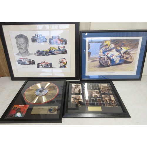 Mixed collection of memorabilia to incl. two framed racing prints incl ...