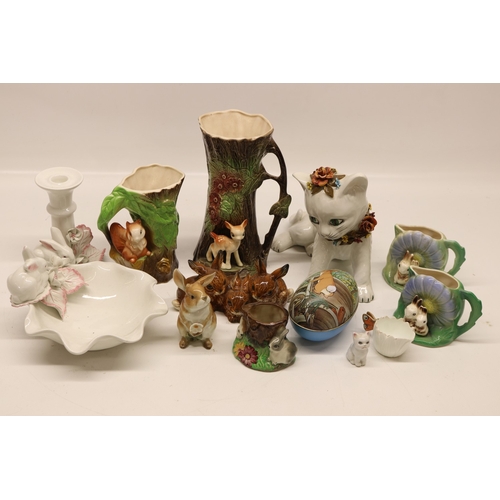 Assorted collection of cat, rabbit & other animal themed ceramics inc ...
