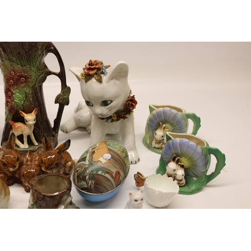 Assorted collection of cat, rabbit & other animal themed ceramics inc ...