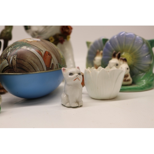 Assorted collection of cat, rabbit & other animal themed ceramics inc ...