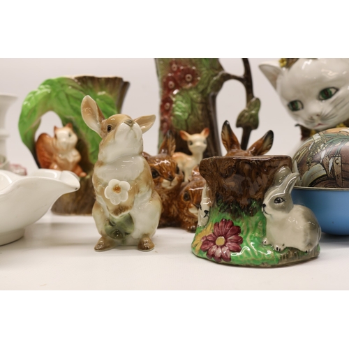 Assorted collection of cat, rabbit & other animal themed ceramics inc ...
