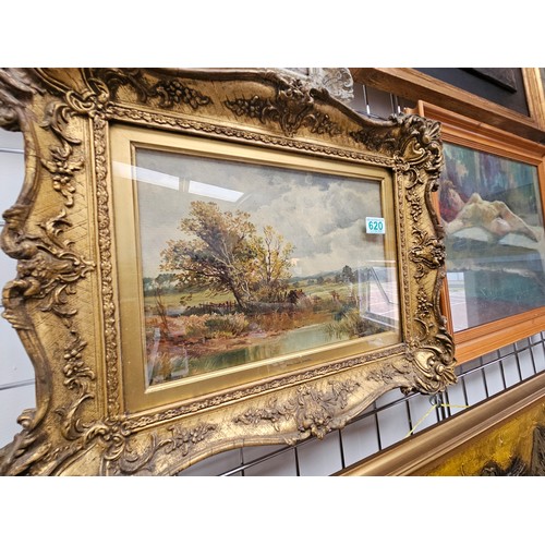 Antique oil painting in gold guilt frame. Signed by Reginald Smith
