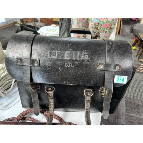 Vintage leather British Rail train drivers bag